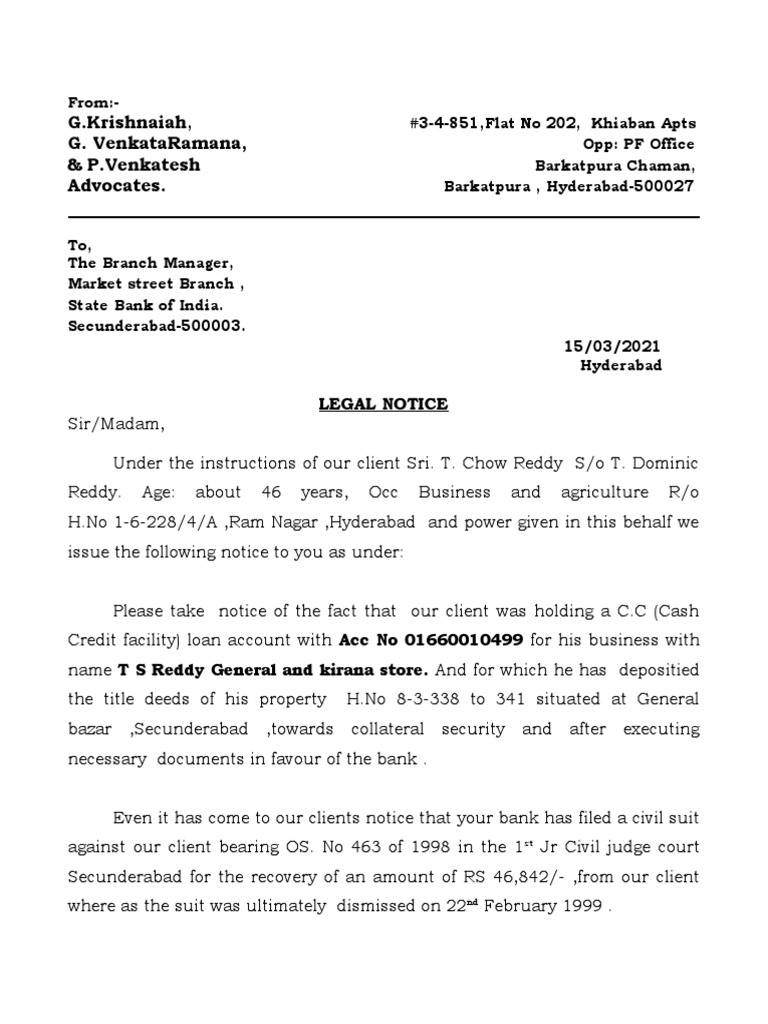 Reddy Bank Notice | PDF | Banks | Lawsuit
