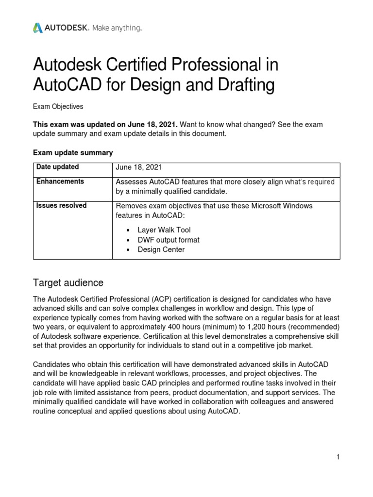DETAILED - Acp Autocad For Design and Drafting Exam Objectives 061821 ...