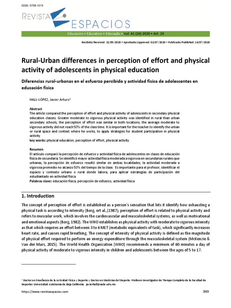 Rural-Urban Differences in Perceived Effort and Physical Activity Among ...