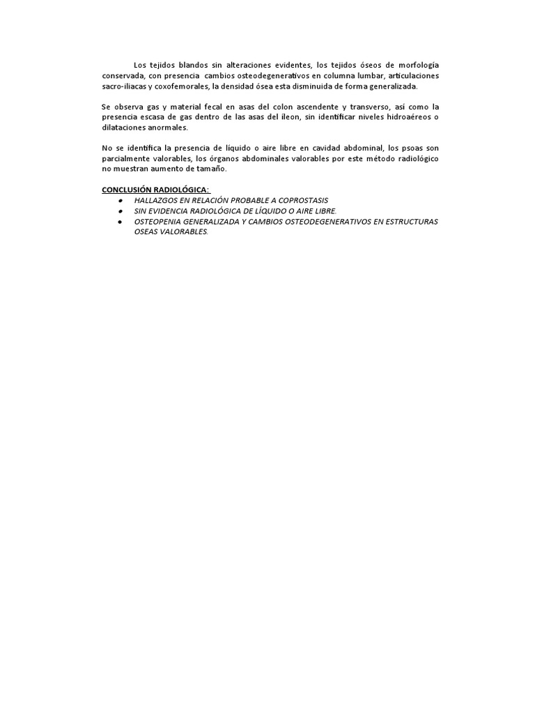 RX Abdomen Coprostasis Cambios Osteodegenerativos | PDF