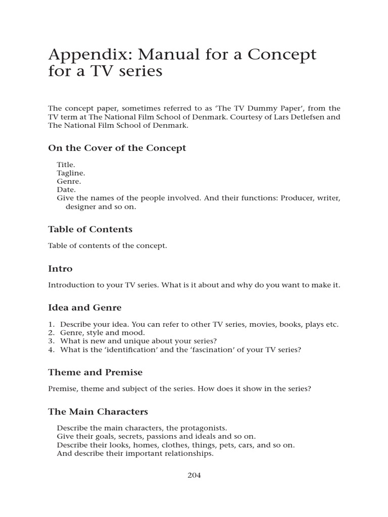 Appendix: Manual For A Concept For A TV Series: On The Cover of The ...