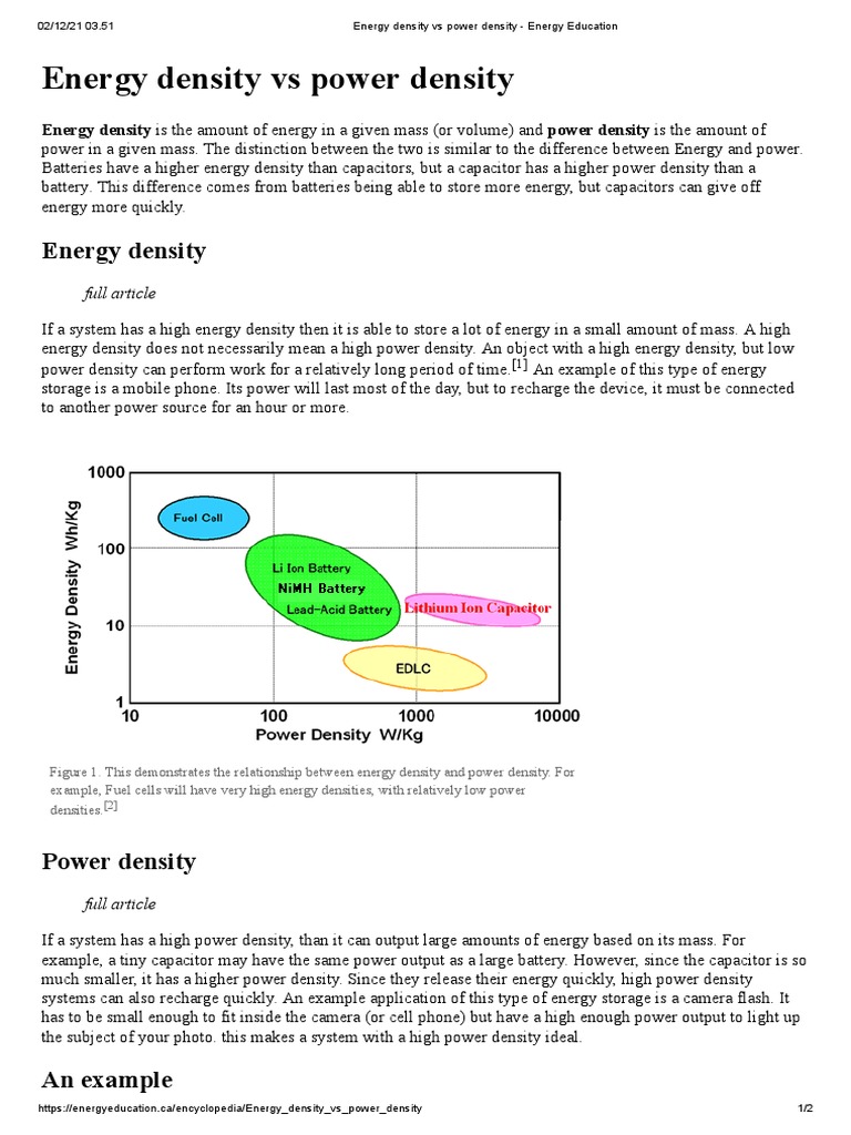 Energy Density Vs Power Density - Energy Education | PDF | Rechargeable ...