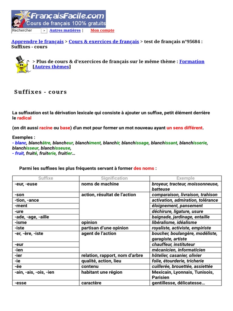 Comprendre les suffixes en français | PDF