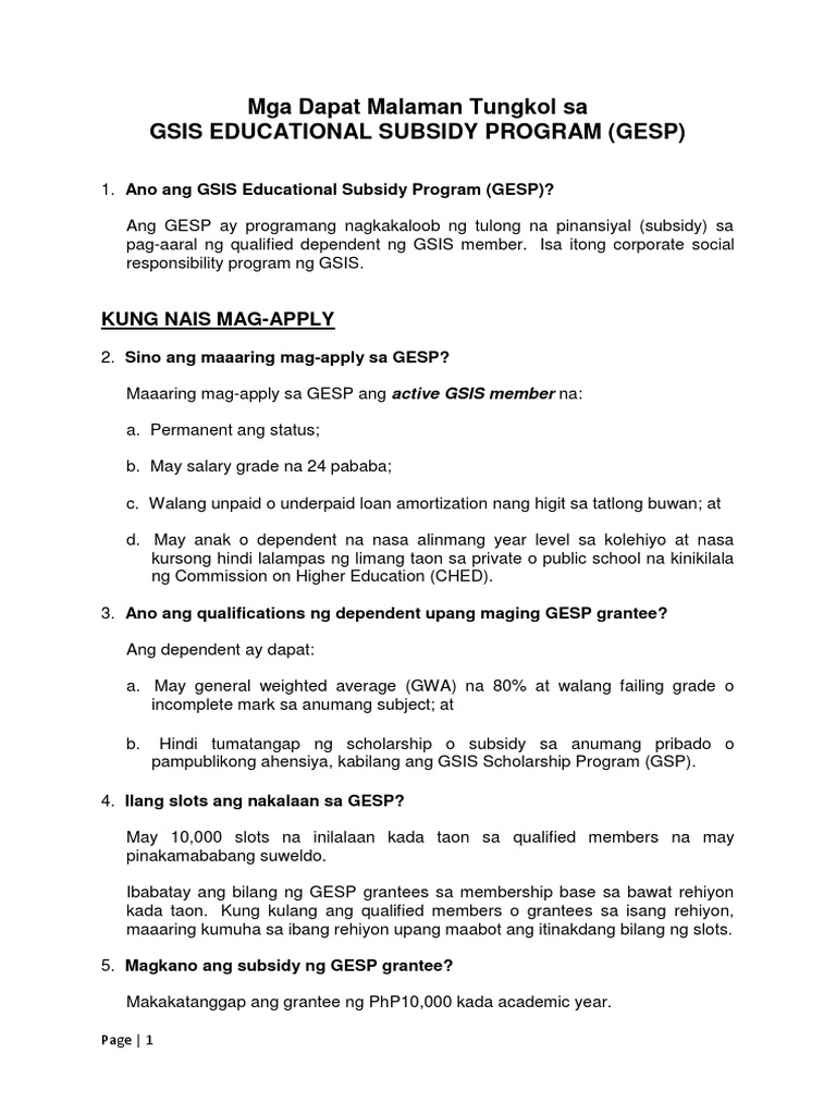 2020 GESP FAQS Mga Dapat Malaman | PDF
