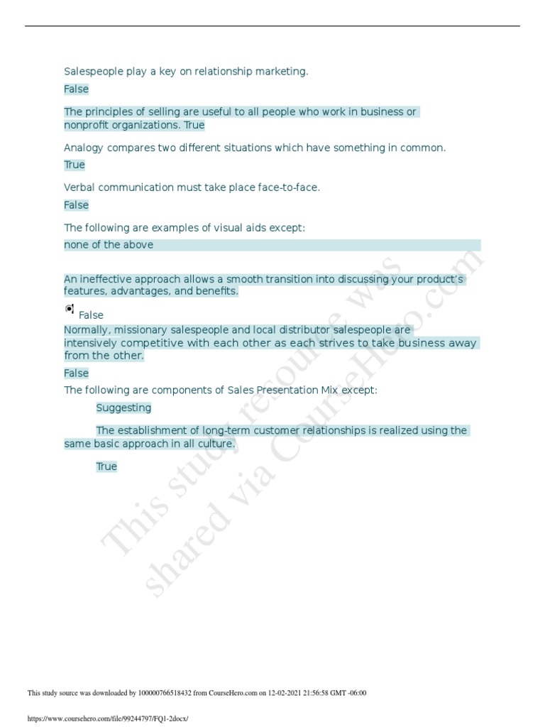 FQ1 2 | PDF | Sales | Marketing