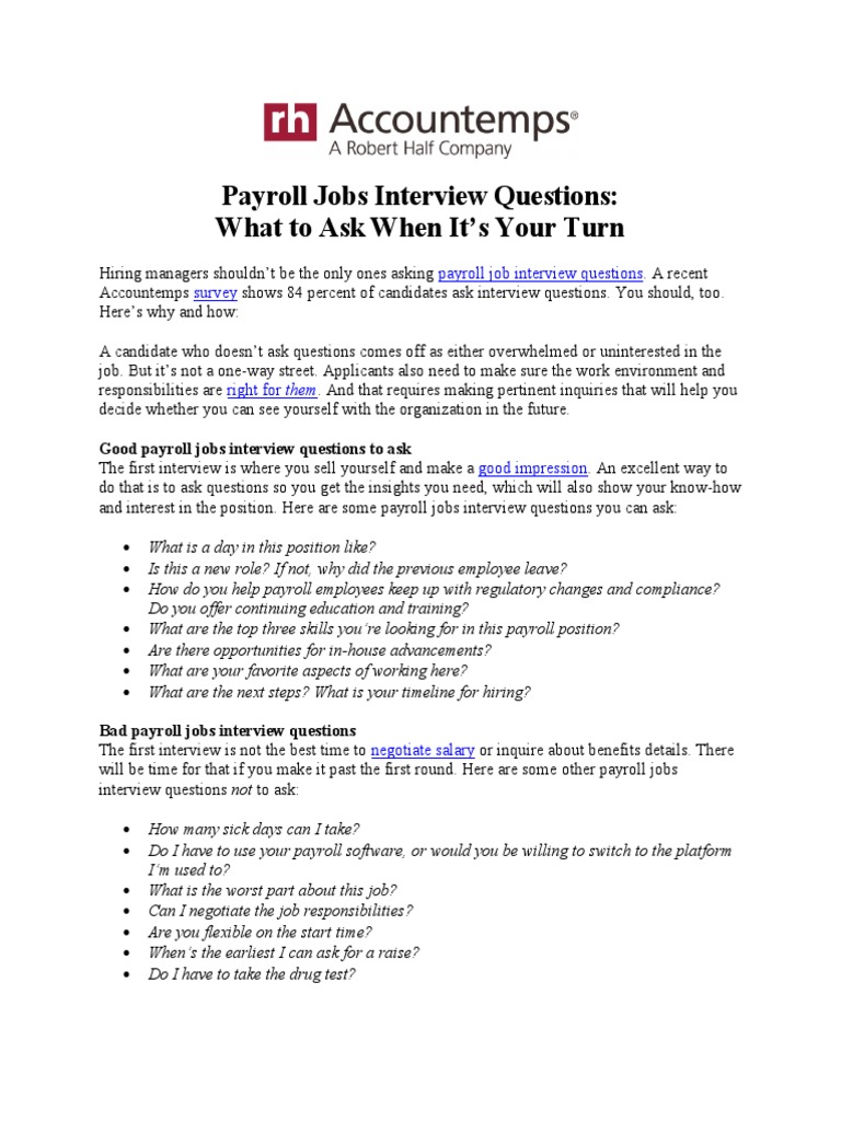 Payroll Jobs Interview Questions: What To Ask When It's Your Turn | PDF ...