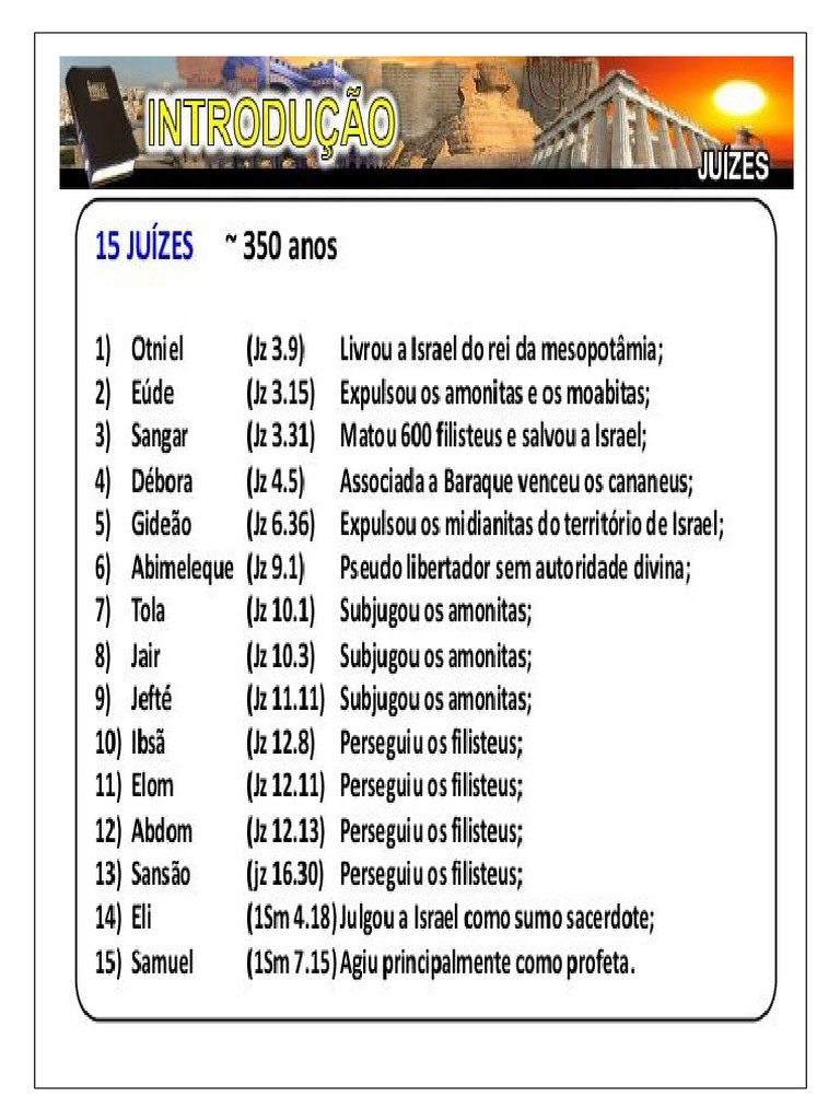 15 Quinze Juizes de Israel em 350 Anos | PDF