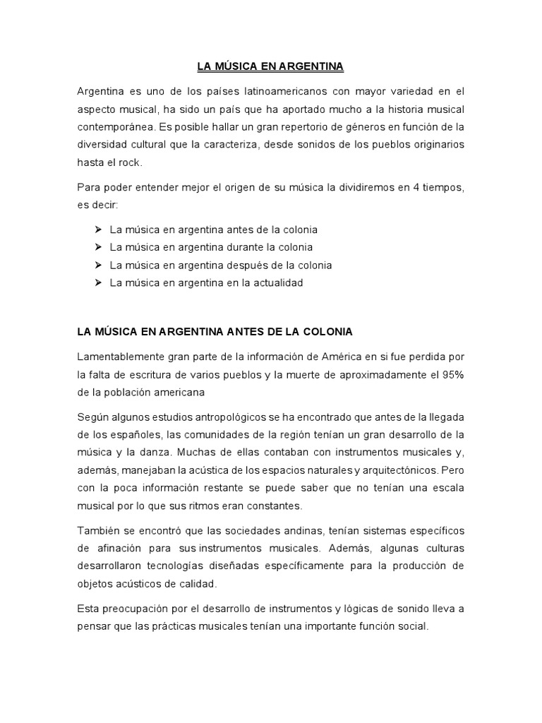 La Musica en Argentina | PDF | Musica Tango | Musica centroamericana