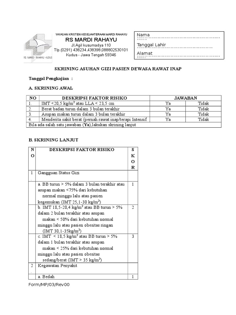 Formulir Skrining Dewasa | PDF