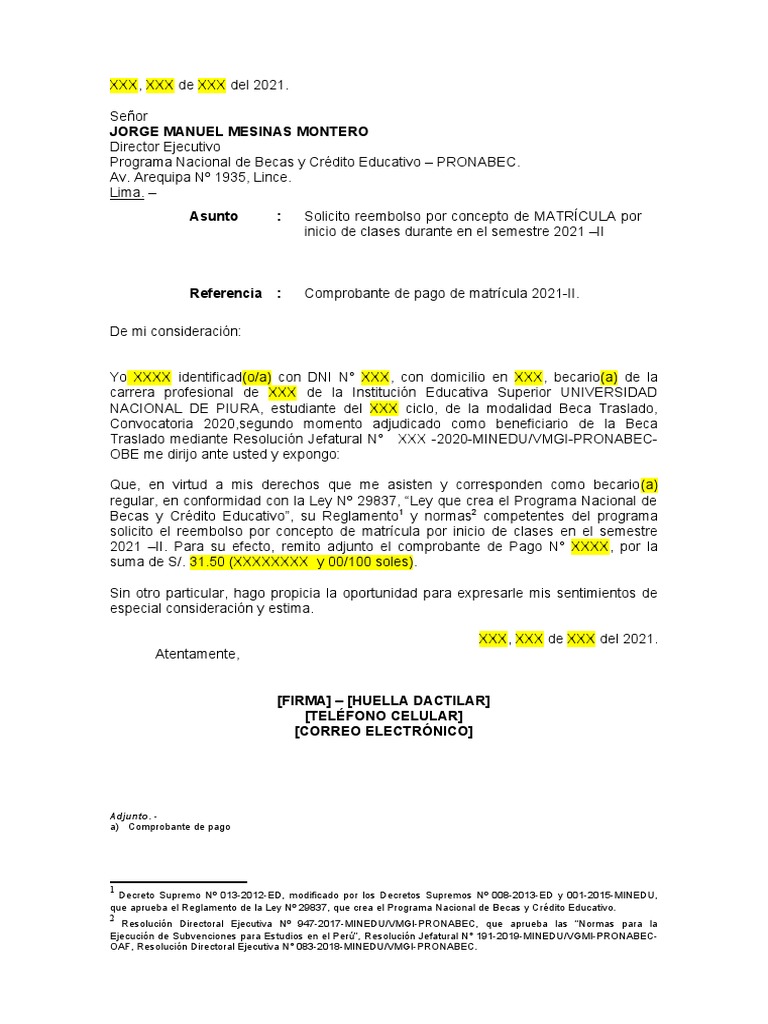 Modelo de Solicitud de Reembolso | PDF