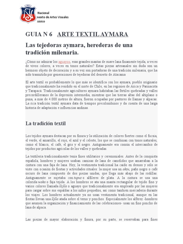 Guia N 6 Arte Textil Aymara | PDF | Telar | Artes Textiles