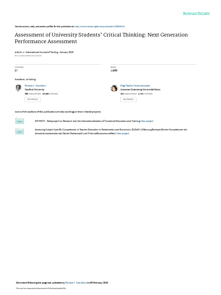 Assessment of University Students' Critical Thinking: Next Generation ...