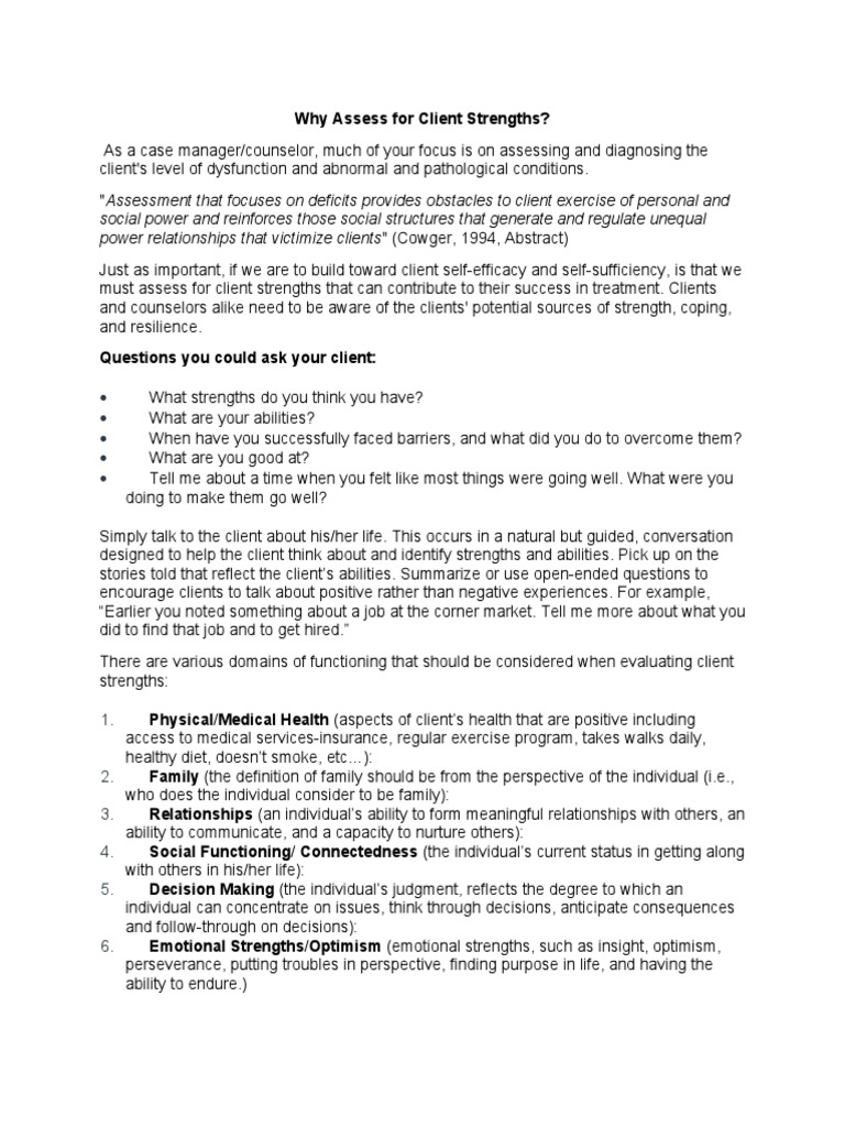 Why Assess For Client Strengths | PDF | Psychological Resilience ...