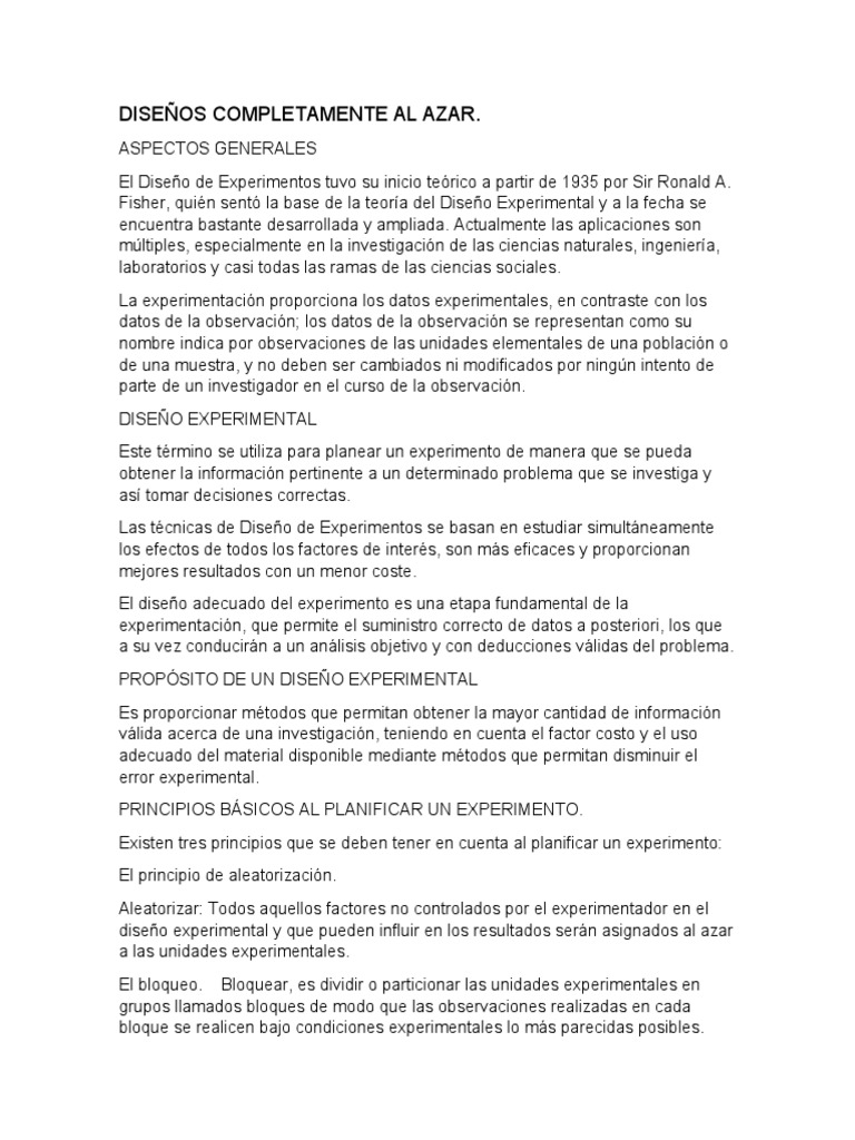 Sistema Completamente Al Azar | PDF | Experimentar | Diseño de experimentos