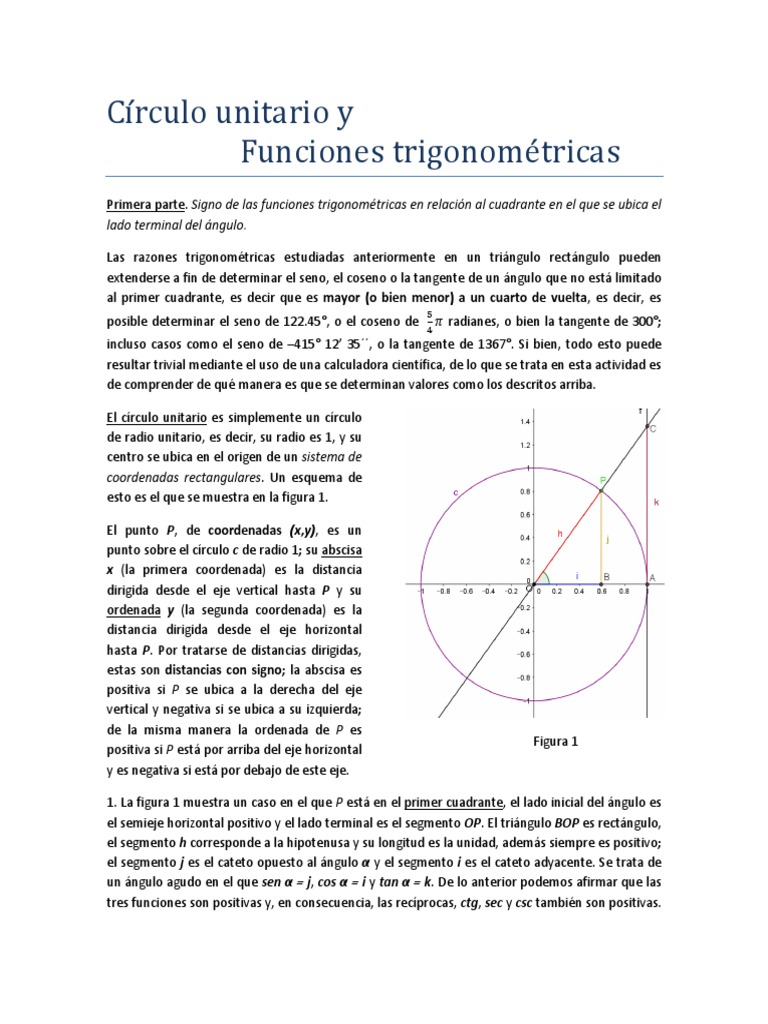 Círculo Unitario | PDF | Trigonometría | Funciones trigonométricas