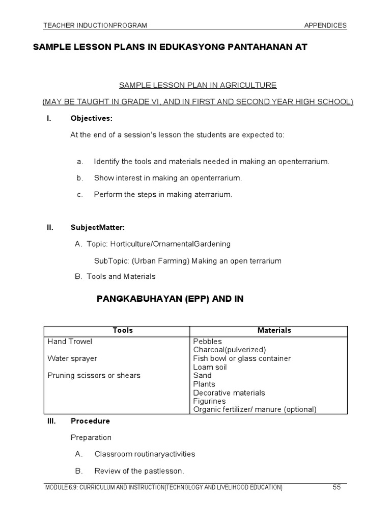 Tle Sample Lesson Plan in Agriculture | PDF | Agriculture ...