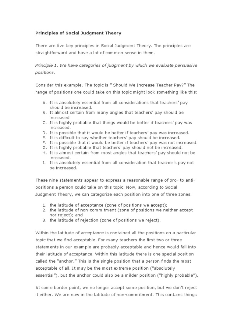 Principles of Social Judgment Theory | PDF | Attitude (Psychology ...