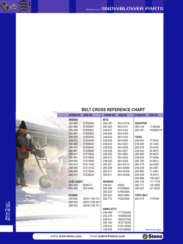 Snowblower Belt Cross Reference Chart | PDF