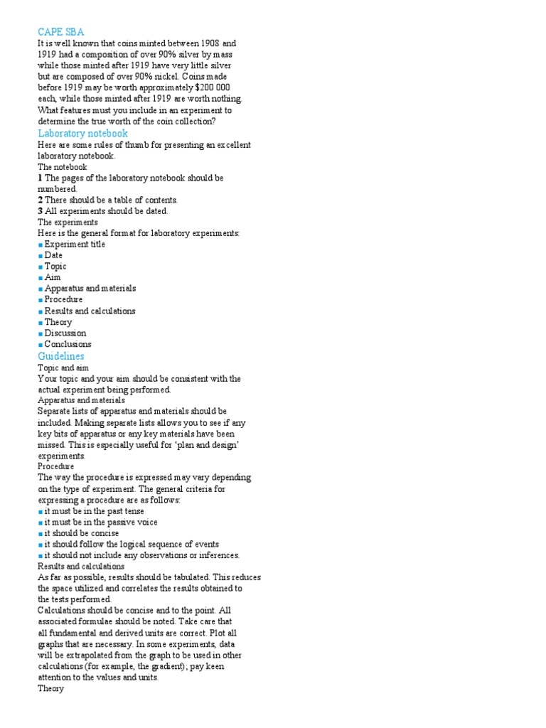 Laboratory Notebook: Cape Sba | Download Free PDF | Experiment | Theory