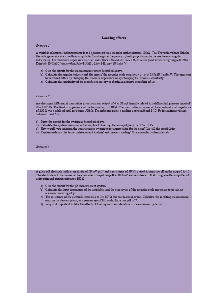 Exercises On Loading Effects in Measurement System | PDF | Electrical ...