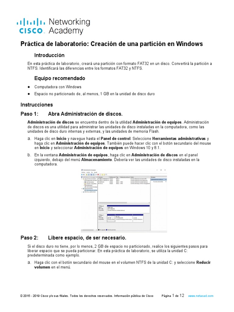 10.2.1.8 Lab - Create A Partition in Windows | PDF | Ventana (informática) | Archivo de computadora