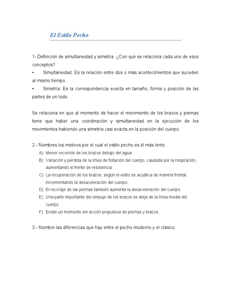 Técnica y Ejercicios del Estilo Pecho | PDF | Nadando | Deportes ...