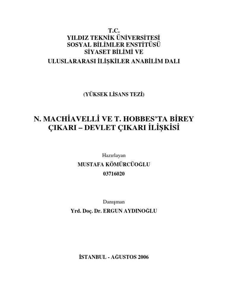N Machiavelli Ve T Hobbesta Birey Cikari Devlet Cikari Iliskisi | PDF