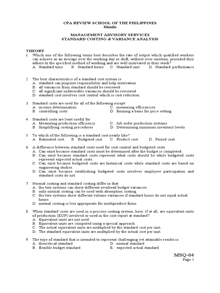 Standard Costs And Variance Analysis Pdf Cost Of Goods Sold