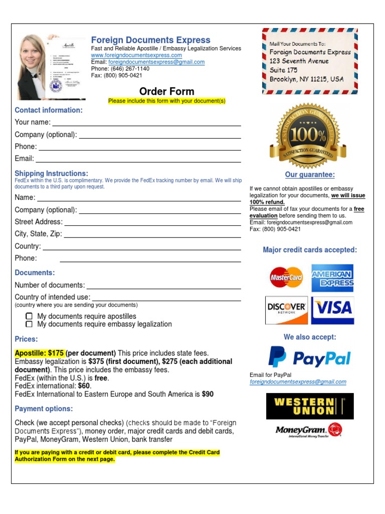 Order Form: Foreign Documents Express | PDF | Credit Card | Pay Pal