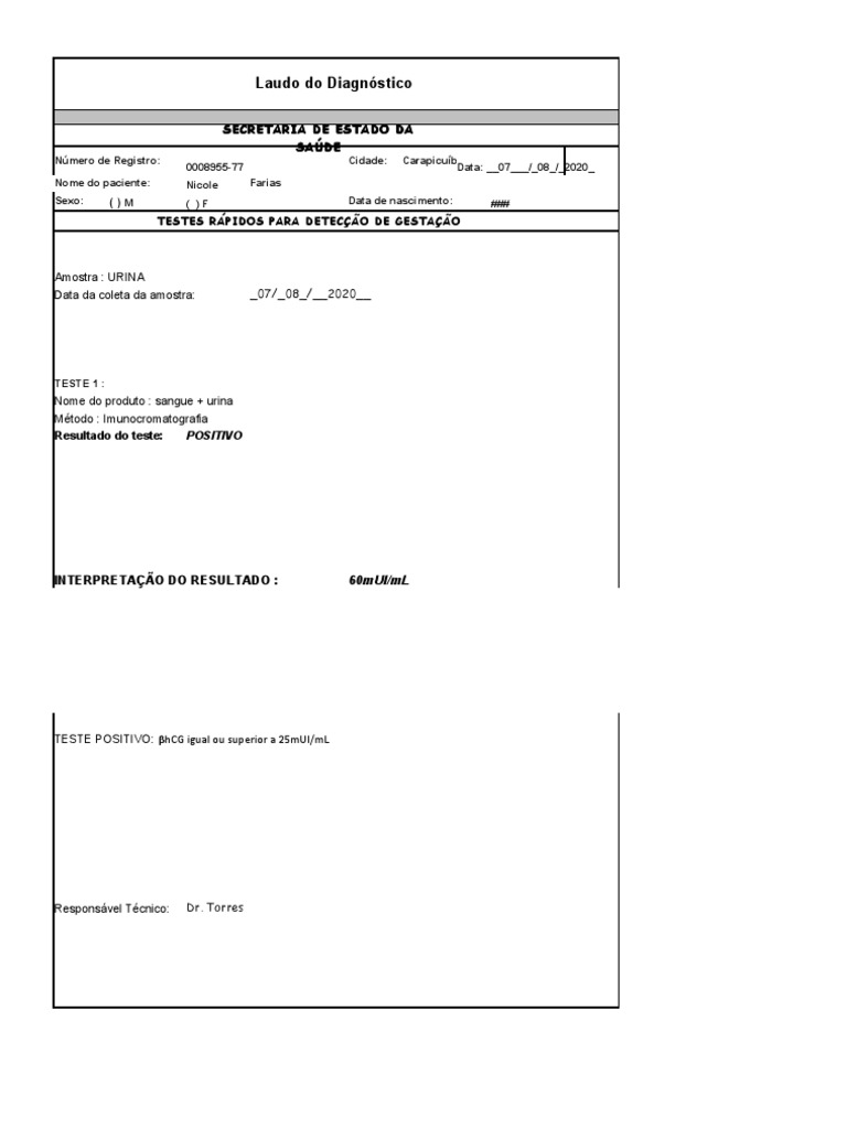 Laudo Teste Rapido Gravidez | PDF Laudo Teste Rapido Gravidez | PDF