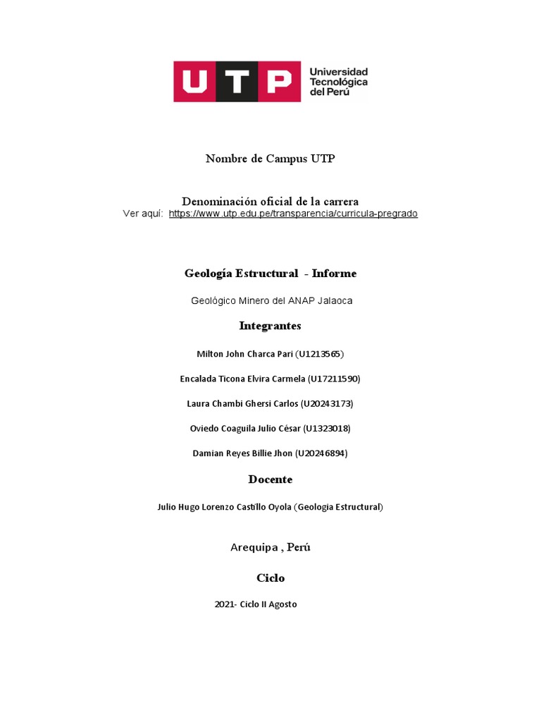 Formato de Informe Geología Estructural - EE - Noviembre2021 pc3 | PDF | Roca (geología) | Clima