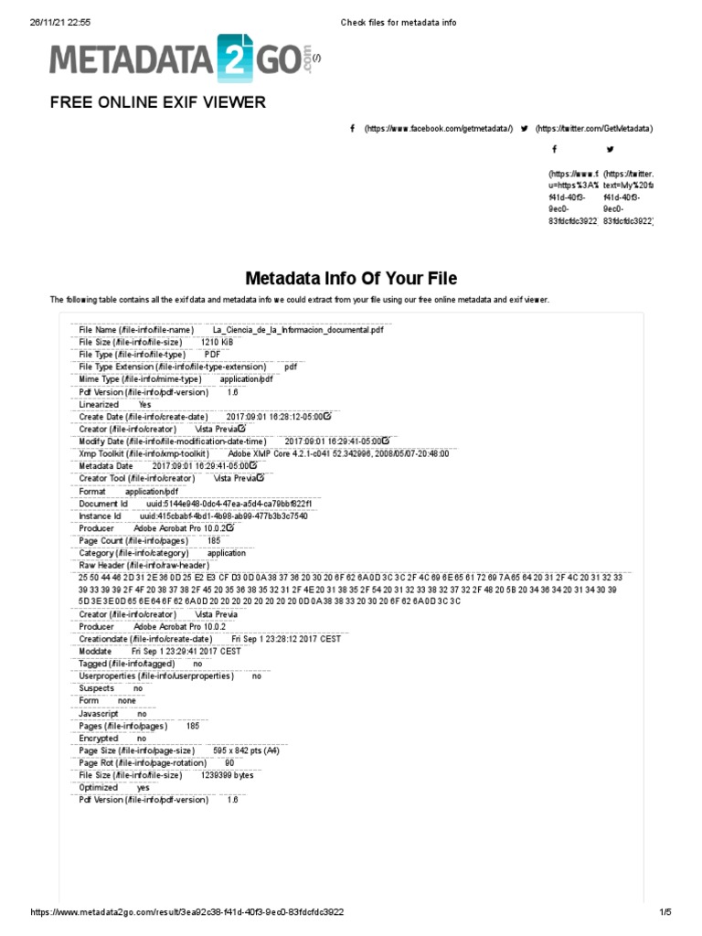 Check Files For Metadata Info METADATOS | PDF | Multimedia | Computer Data