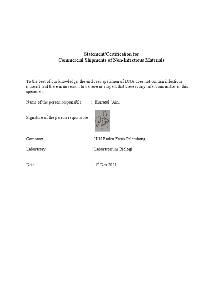 Statement Letter Non-Infectious-1 | PDF