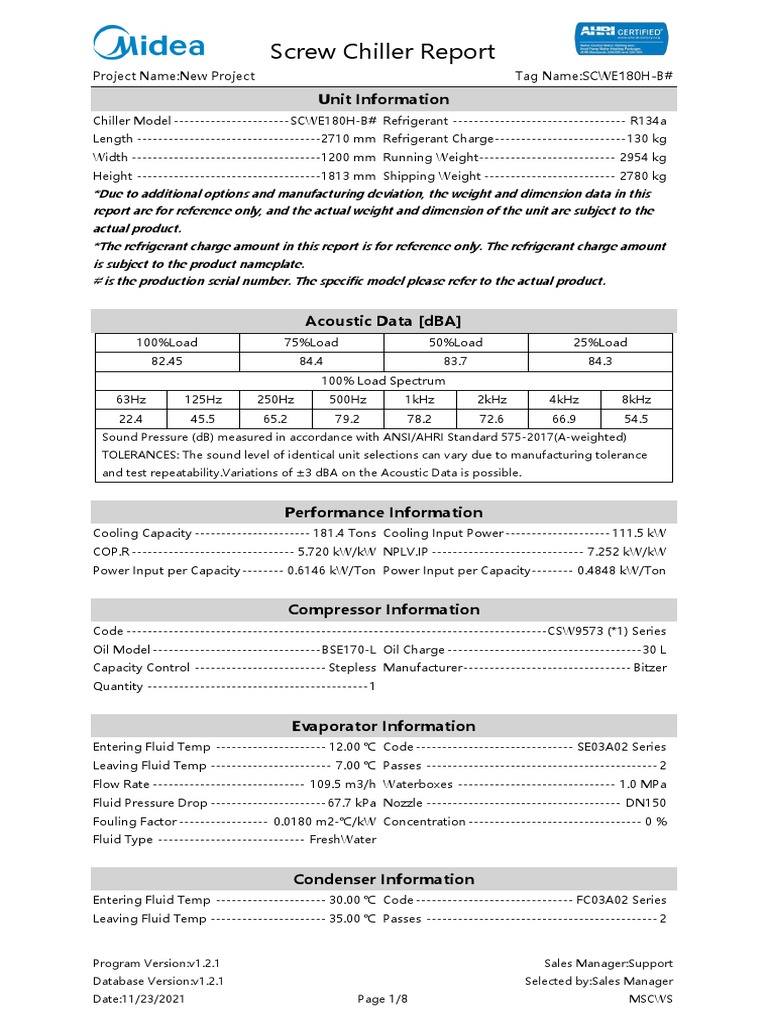 Screw Chiller Report: Unit Information | PDF | Mechanical Engineering ...