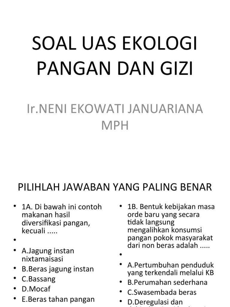 Soaluas Ekologi Pangan Dan Gizi | PDF | Kesehatan Holistik | Teknologi & Rekayasa