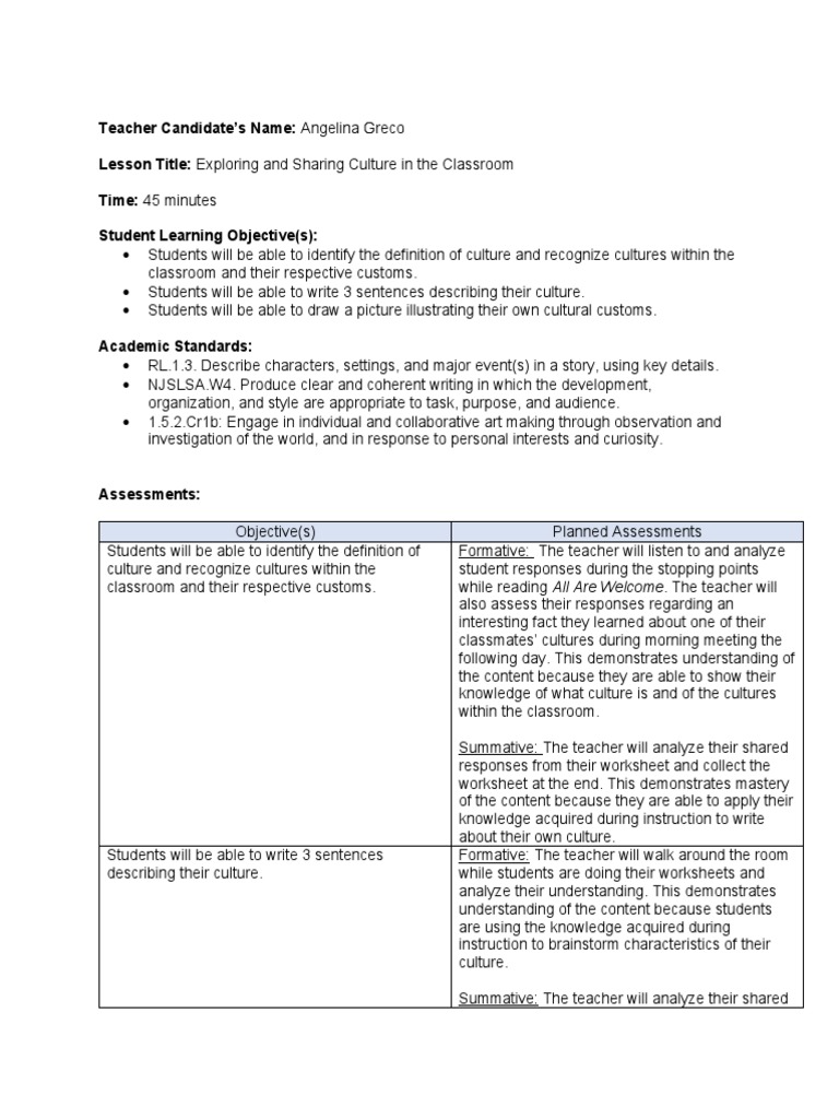 Interdisciplinary Lesson Plan On Cultural Diversity | PDF | Teachers ...