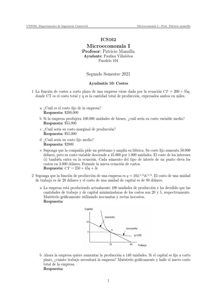 ICS162 Ayudant A 10 Pauta | PDF | Costo marginal | Economias