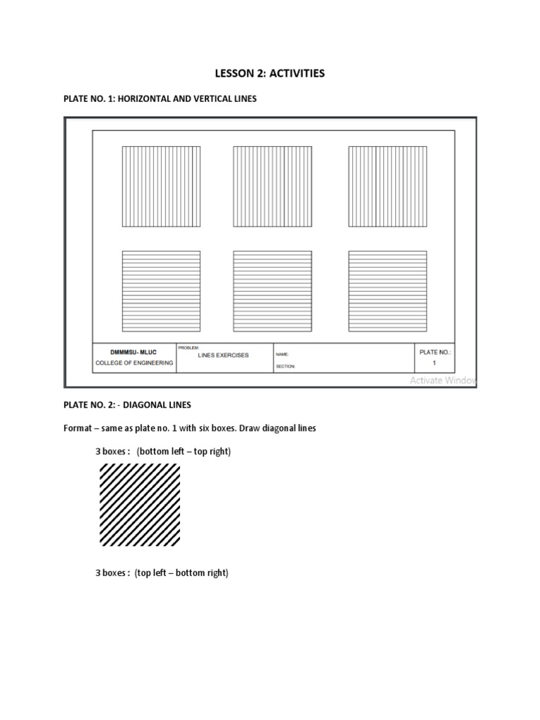 Lesson 2: Activities: Plate No. 1: Horizontal and Vertical Lines | PDF ...