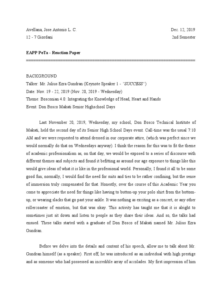 Eapp Peta - Reaction Paper | PDF