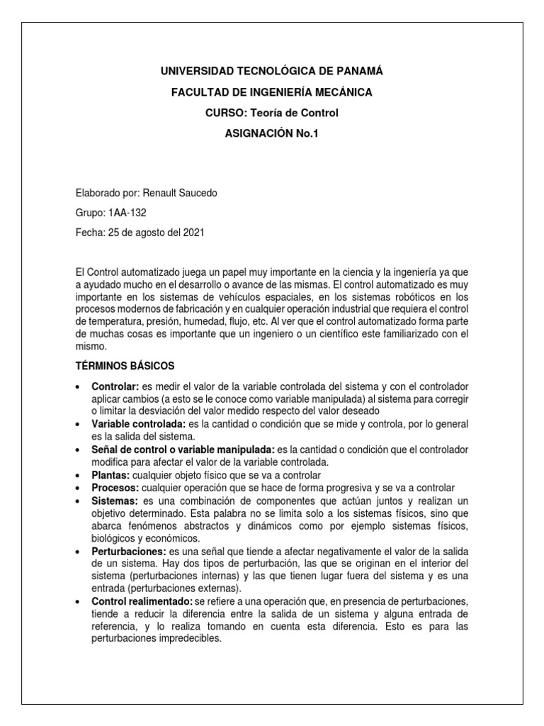 Resumen Del Capitulo 1 Del Ogata | PDF | Sistema de control | Ingeniería