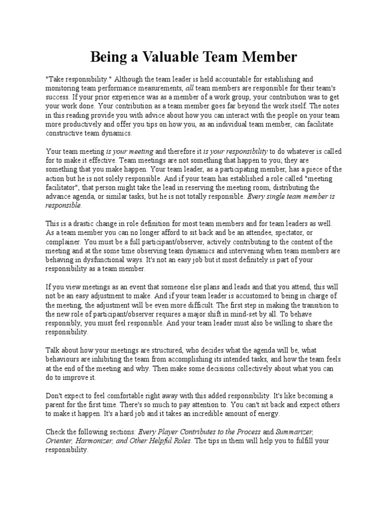 Being A Valuable Team Member | PDF | Facilitator | Attention