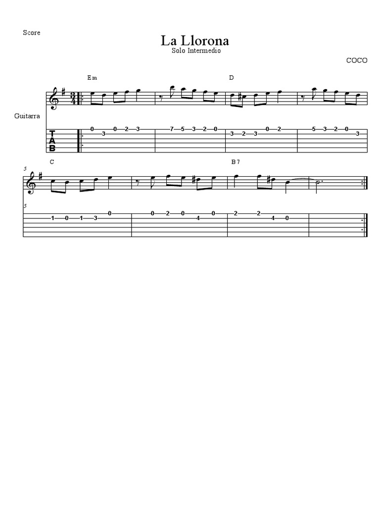 La Llorona TAB (Solo Intermedio) GUITAR | PDF