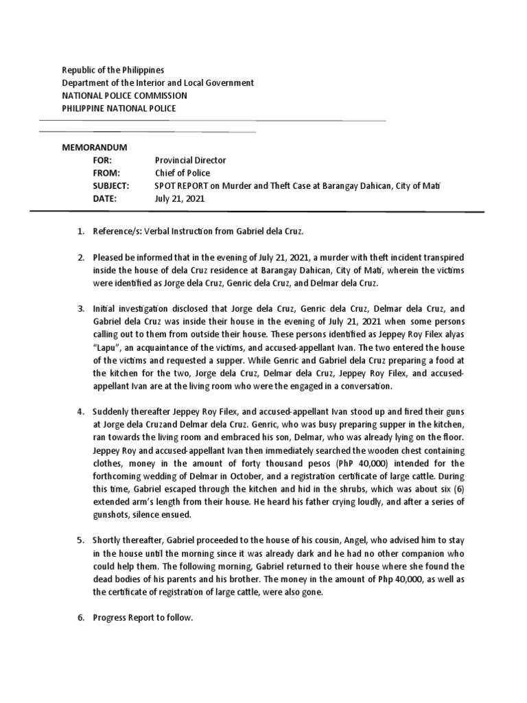 Cdi106 Spot and Progress Report | PDF | Crimes | Crime & Violence