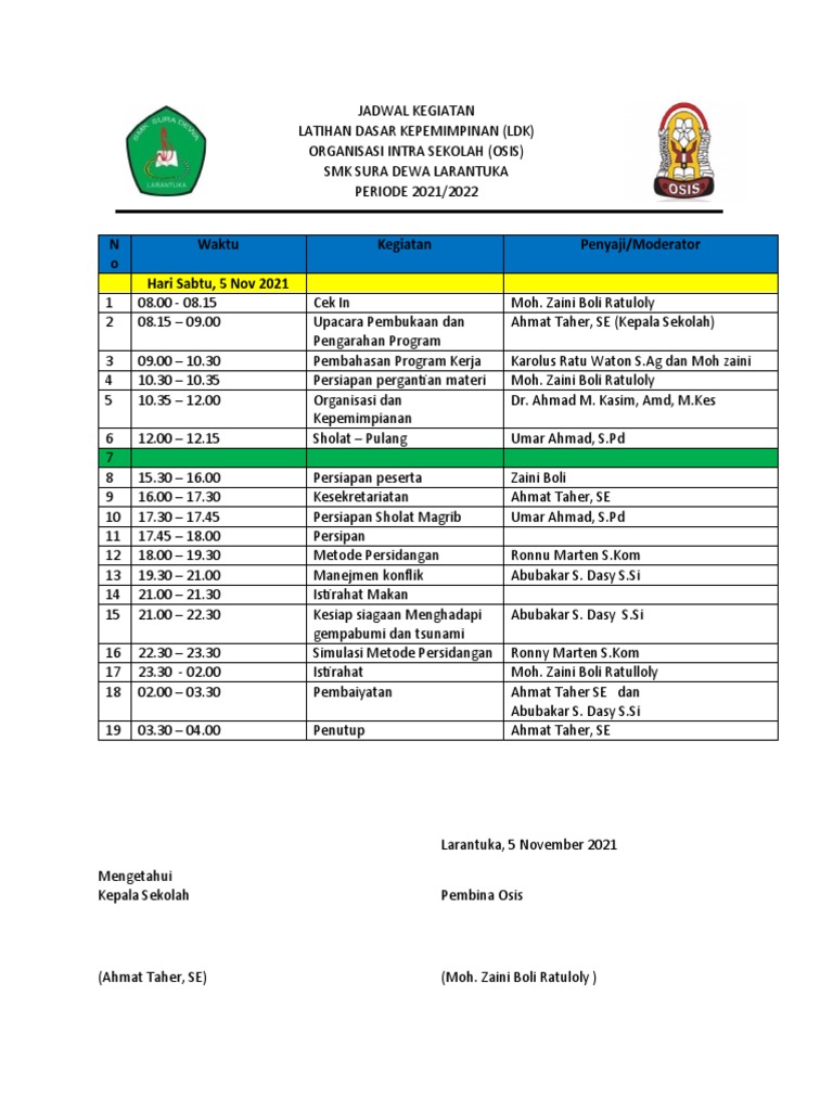 Jadwal Kegiatan Osis | PDF