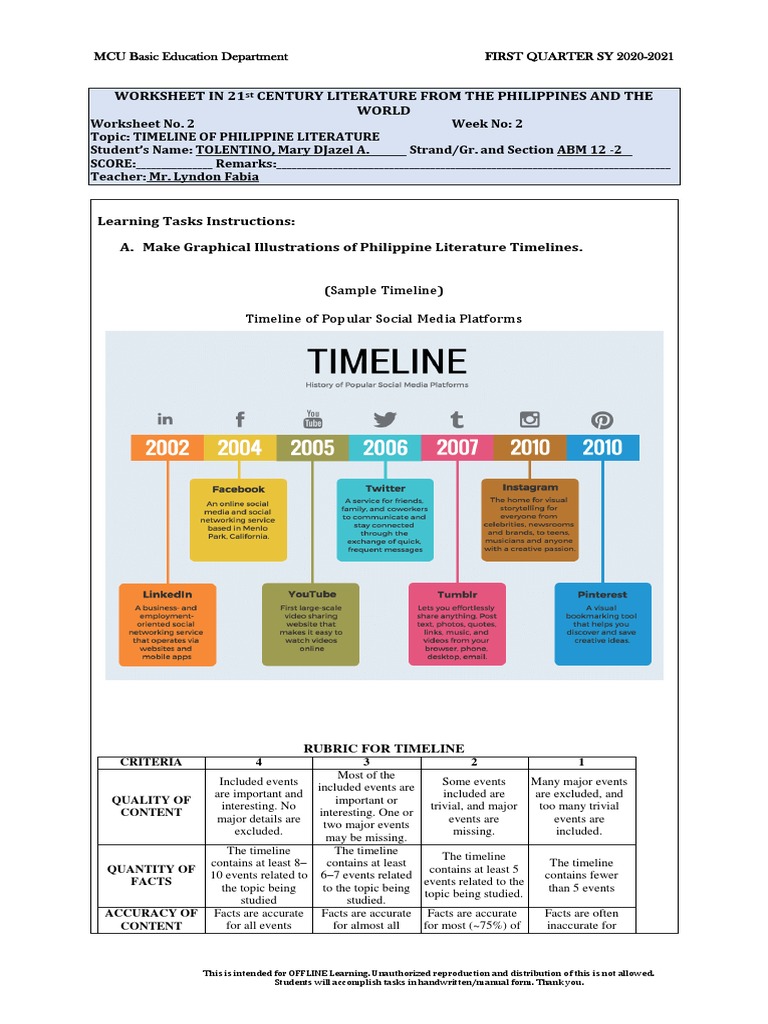 Worksheet in 21 Century Literature From The Philippines and The World ...