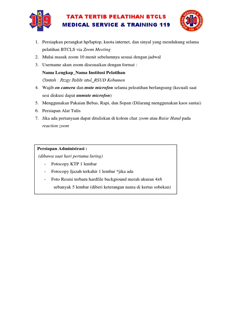 Tata Tertib Pelatihan BTCLS MST 119 | PDF