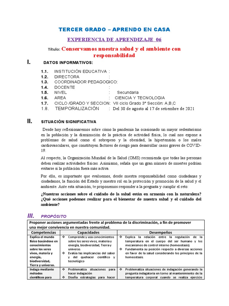 Experiencia de Aprendizaje #06 | PDF | Evaluación | Termorregulación