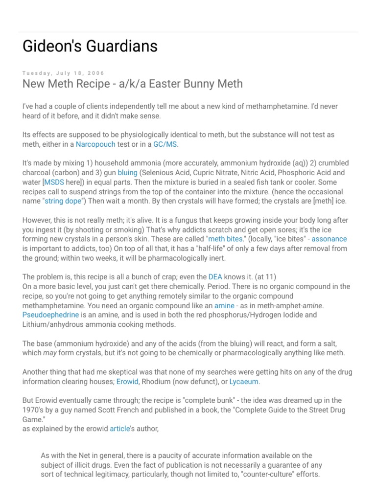 Gideon's Guardians - New Meth Recipe - A - K - A Easter Bunny Meth ...
