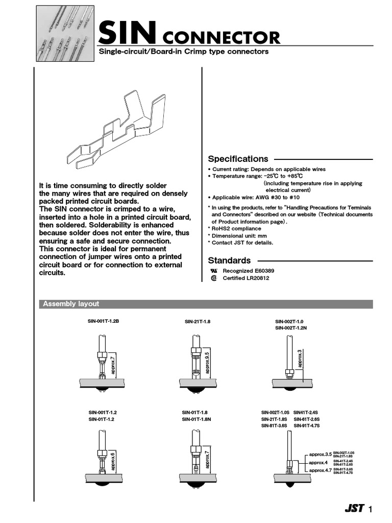 JST Crimp Contact SIN-41T-2.4S | PDF | Electrical Connector | Printed ...