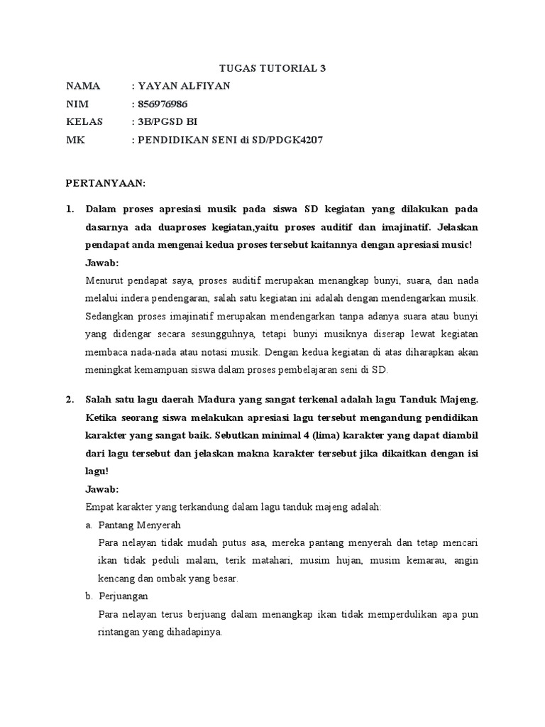 Tugas 3 - Yayan Alfiyan - Pendidikan Seni Di SD | PDF